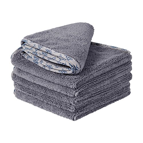 MW Pro Microfiber Car Towels (16"x 16") | 400 GSM | 80/20 Blend | Tagless | Soft Satin Piped Edges | All-Purpose Auto Detailing - Wax, Buff, Polish, Wash, Dry | 6 Pack (Gray)