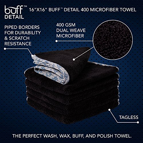 MW Pro Microfiber Car Towels (16"x 16") | 400 GSM | 80/20 Blend | Tagless | Soft Satin Piped Edges | All-Purpose Auto Detailing - Wax, Buff, Polish, Wash, Dry | 6 Pack (Black)