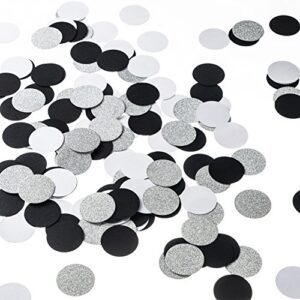 mowo glitter paper circle dots confetti wedding birthday theme party table decoration glitter silver, black and white, 1.2 inch, 200pc