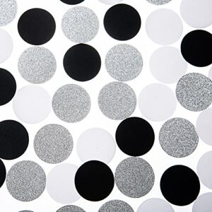 MOWO Glitter Paper Circle Dots Confetti Wedding Birthday Theme Party Table Decoration Glitter Silver, Black and White, 1.2 inch, 200pc