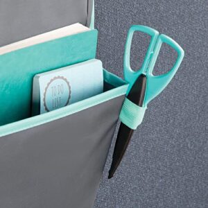 mDesign Soft Fabric Wall Mount/Over Door Hanging Storage Organizer - 3 Large Pockets - Holds Office Supplies, Planners, File Folders, Notebooks - Gray/Teal Blue