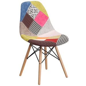 Flash Furniture 2 Pack Elon Series Milan Patchwork Fabric Chair with Wooden Legs