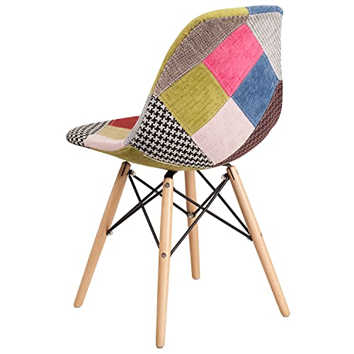 Flash Furniture 2 Pack Elon Series Milan Patchwork Fabric Chair with Wooden Legs