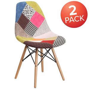 Flash Furniture 2 Pack Elon Series Milan Patchwork Fabric Chair with Wooden Legs