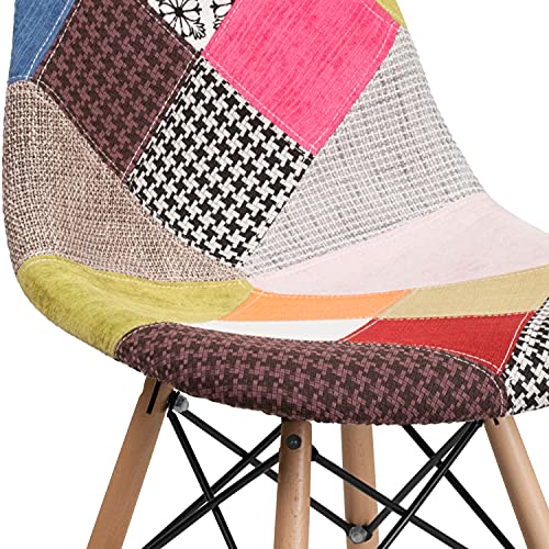 Flash Furniture 2 Pack Elon Series Milan Patchwork Fabric Chair with Wooden Legs