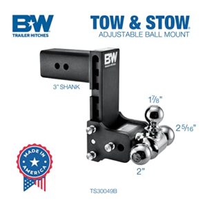 B&W Trailer Hitches Tow & Stow Adjustable Trailer Hitch Ball Mount - Fits 3" Receiver, Tri-Ball (1-7/8" x 2" x 2-5/16"), 7.5" Drop, 21,000 GTW - TS30049B