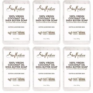 sheamoisture shea butter body wash bar soap, cleansing skin care to soften & restore, 100% virgin coconut oil with coconut milk, shea butter & acacia senegal, 8 oz bar - 6 pack