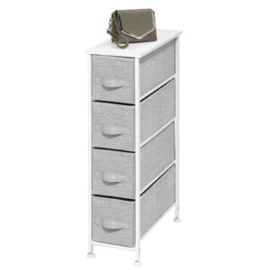 mdesign narrow dresser storage tower stand with 4 removable fabric drawers - steel frame, wood top organizer for bedroom, entryway, closet - lido collection - gray