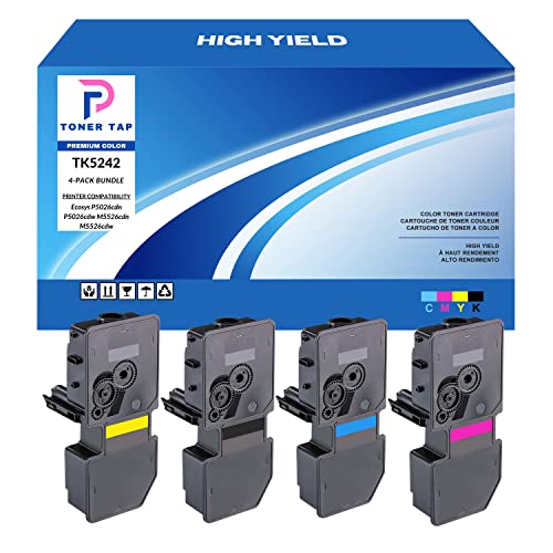 Toner Tap High Yield for Kyocera Ecosys P5026cdn P5026cdw M5526cdn M5526cdw (4-Pack Bundle) TK-5242K TK-5242C TK-5242M TK-5242Y Compatible Cartridge Replacements