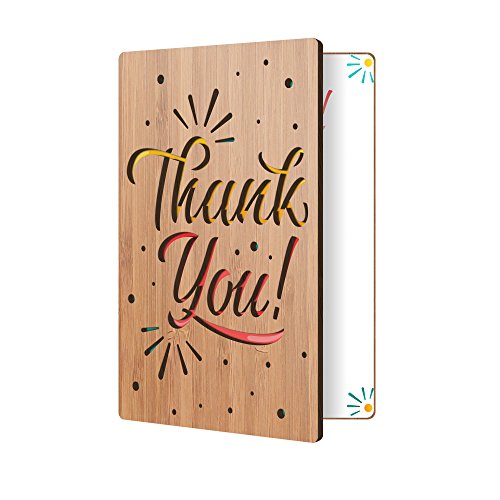 HeartSpace Cards Wooden Thank You Card With Confetti Design, Unique Gift For Any Occasion, Mother's Day, Father's Day, Anniversary & Special Greeting for Family, Friends, Teachers & Coworkers, Made from Sustainable Bamboo