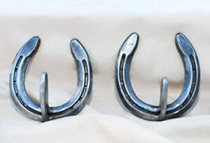 rustic horseshoe towel hooks for bathrooms, key holder for wall, coat rack wall mount - full hook horseshoe hanger - 2 hooks - the heritage forge