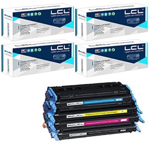 lcl remanufactured toner cartridge replacement for hp 124a q6000a q6001a q6002a q6003a 1600 2600 2605 1015 1017 2600n 2605d 2605dn 2605dn xi 2605dtn cm1015 (4-pack black cyan magenta yellow)