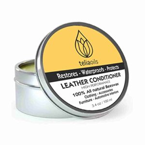 teliaoils leather conditioner - natural clear leather repair care balm for any kind- waterproofing leather salve restorer, softener & protector - for upholstery, furniture, shoes, sofa & more