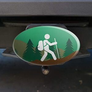 Hiker Hiking Symbol Mountain Nature Oval Tow Trailer Hitch Cover Plug Insert