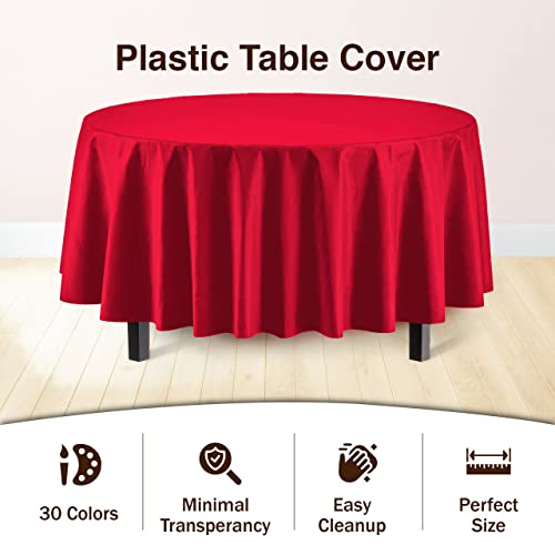 Exquisite 6-Pack Premium Plastic Tablecloth 84in. Round Plastic Table Cover - Red