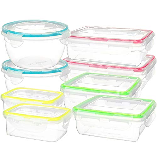 16 Piece Clip Lock Food Container Storage Set - Microwave & Dishwasher Safe Kitchen Box