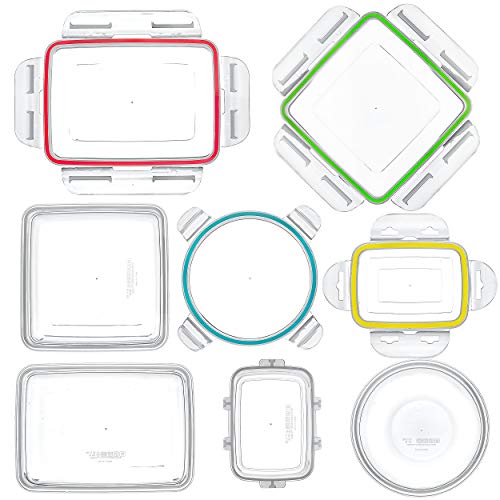 16 Piece Clip Lock Food Container Storage Set - Microwave & Dishwasher Safe Kitchen Box