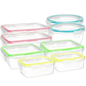 16 Piece Clip Lock Food Container Storage Set - Microwave & Dishwasher Safe Kitchen Box