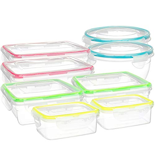 16 Piece Clip Lock Food Container Storage Set - Microwave & Dishwasher Safe Kitchen Box