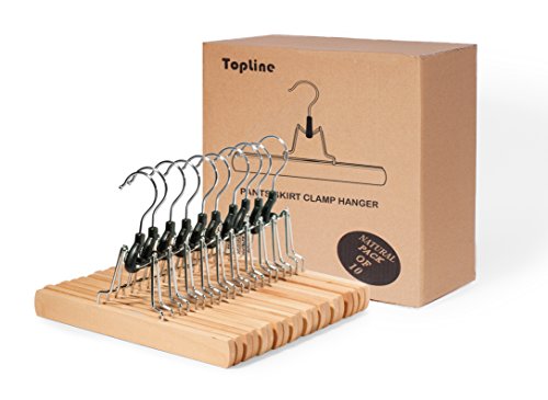 Topline Classic Wood Pants/Skirt Clamp Hangers - Natural Finish (10 Pack)