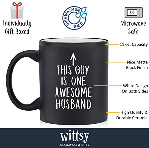 One Awesome Husband Funny Coffee Mug - Anniversary & Birthday Gifts for Husband, Men, Him - Best Husband Gifts from Wife, Her - Bday Present Idea - Fun Husband Mug, Cool Novelty Cup (Matte Black)