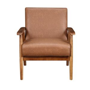 Pulaski DS-D030003-329 Wood Frame Faux Leather Accent Chair, 25.38" x 28.0" x 30.5", Cognac Brown