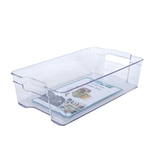 kitchen spaces ksl12-amz large bin food storage organizer for fridge and pantry, 14.1" x 8.4" x 3.9", clear