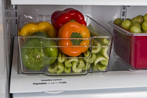 Kitchen Spaces KSL12-AMZ Large Bin Food Storage Organizer for Fridge and Pantry, 14.1" x 8.4" x 3.9", Clear