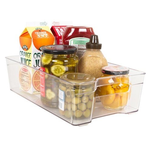 Kitchen Spaces KSL12-AMZ Large Bin Food Storage Organizer for Fridge and Pantry, 14.1" x 8.4" x 3.9", Clear