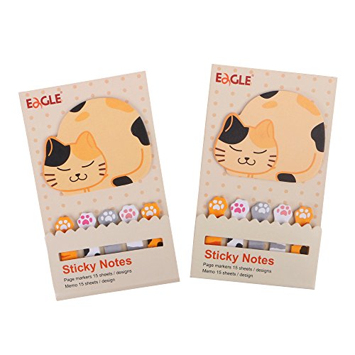 Eagle Cute Cartoon Animal Sticky Notes, Page Markers, Flags, Pack of 2 (Cat)