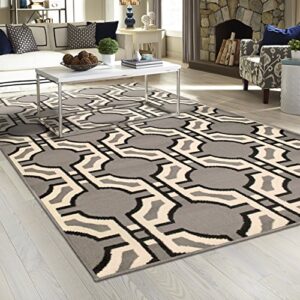 Modern Geometric Ultra-Soft Indoor Area Rug or Runner, with Jute Backing, Anti-Static, for Entryway, Living Room, Kitchen, Bedroom, 8' x 10', Gray