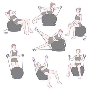 Timberbrother Exercise Ball Chair with Resistance Bands Workout Poster 16.5”x 22.4”,Stability Ball Base for Gym and Home Exercise(Black with Ring & Bands)