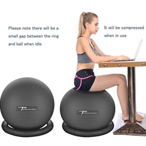 Timberbrother Exercise Ball Chair with Resistance Bands Workout Poster 16.5”x 22.4”,Stability Ball Base for Gym and Home Exercise(Black with Ring & Bands)