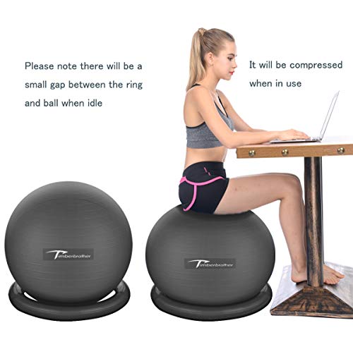 Timberbrother Exercise Ball Chair with Resistance Bands Workout Poster 16.5”x 22.4”,Stability Ball Base for Gym and Home Exercise(Black with Ring & Bands)