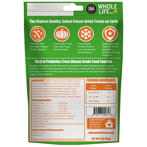 Whole Life Pet Human Grade Probiotic Dog Treats - Pumpkin & Yogurt – Easy Digestion, Firmer Stool, Sensitive Stomachs - Made in The USA