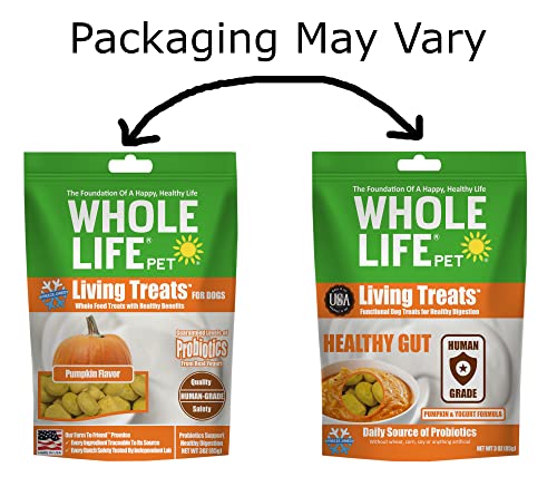 Whole Life Pet Human Grade Probiotic Dog Treats - Pumpkin & Yogurt – Easy Digestion, Firmer Stool, Sensitive Stomachs - Made in The USA