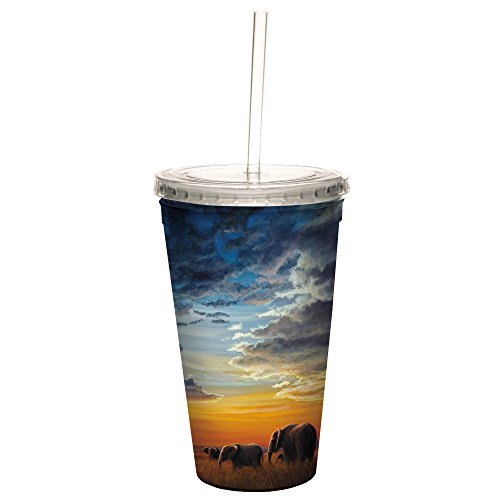 Tree-Free Greetings Cool Cups, Double-Walled PBA Free with Straw and Lid Travel Insulated Tumbler, 16 Ounce, African Savannah Elephant