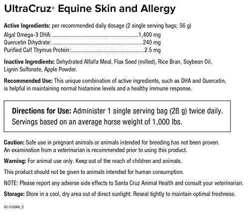 UltraCruz Equine Skin and Allergy Supplement for Horses, 120 Single Servings, Pellet (60 Day Supply)