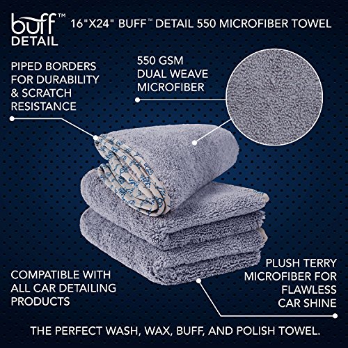 MW Pro Microfiber Auto Detailing Towels (16" x 24") - 550 GSM Microfiber Car Towels for Washing Drying Waxing Buffing Polishing (3 Pack, Gray)