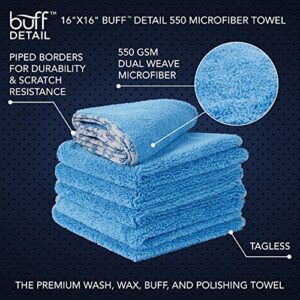 MW Pro Microfiber Auto Detailing Towels (16" x 16") - 550 GSM Microfiber Car Towels for Washing Drying Waxing Buffing Polishing (6 Pack, Blue)