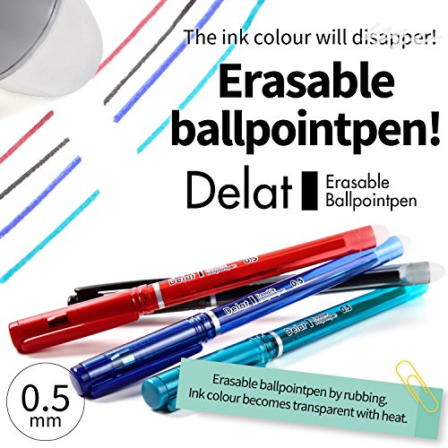 Delat Erasable Gel Ink Ballpoint Pen 0.5mm BLACK, 5-PACK