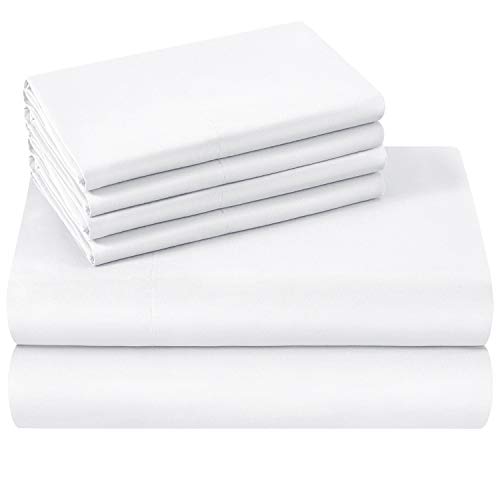 HOMEIDEAS Queen Size Bed Sheets - 6 Piece Set (White) - Extra Soft Brushed Microfiber 1800 Bedding Sheets, Deep Pocket, Wrinkle & Fade Free