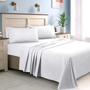 HOMEIDEAS Queen Size Bed Sheets - 6 Piece Set (White) - Extra Soft Brushed Microfiber 1800 Bedding Sheets, Deep Pocket, Wrinkle & Fade Free