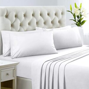 HOMEIDEAS Queen Size Bed Sheets - 6 Piece Set (White) - Extra Soft Brushed Microfiber 1800 Bedding Sheets, Deep Pocket, Wrinkle & Fade Free