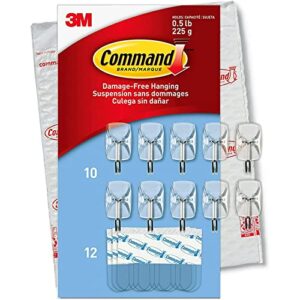 command small wire toggle hooks, damage free hanging wall hooks with adhesive strips, no tools wall hooks for hanging decorations in living spaces, 10 clear hooks and 12 command strips