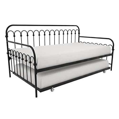 Novogratz Bright Pop Twin Metal Daybed and Trundle, Stylish & Multifunctional, Built-in Casters, Black