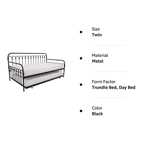 Novogratz Bright Pop Twin Metal Daybed and Trundle, Stylish & Multifunctional, Built-in Casters, Black