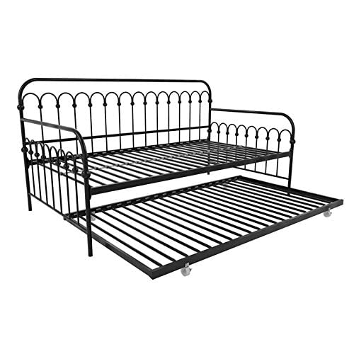 Novogratz Bright Pop Twin Metal Daybed and Trundle, Stylish & Multifunctional, Built-in Casters, Black