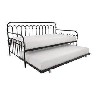 Novogratz Bright Pop Twin Metal Daybed and Trundle, Stylish & Multifunctional, Built-in Casters, Black