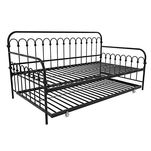 Novogratz Bright Pop Twin Metal Daybed and Trundle, Stylish & Multifunctional, Built-in Casters, Black